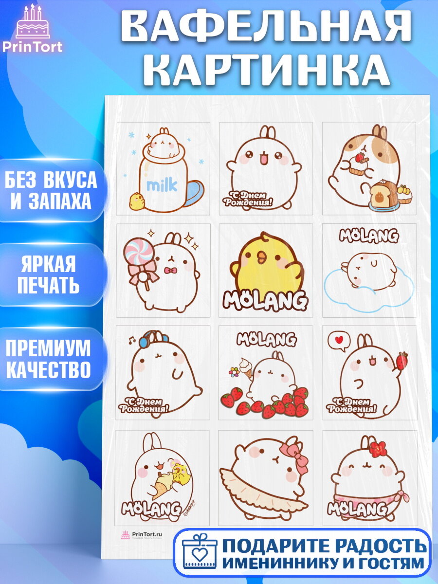 Вафельная картинка для торта Моланг. Украшения для торта девочке на День Рождения. Декор для выпечки PrinTort