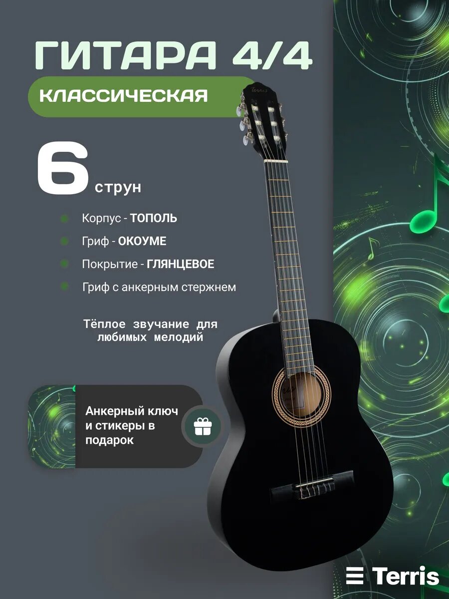 TERRIS TC-390A BK Гитара классическая 4/4