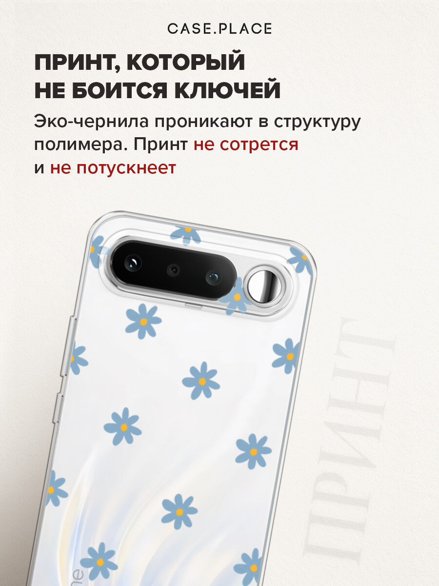 Силиконовый чехол на Realme 16 / Реалми 16 с принтом Голубые ромашки — фото 1