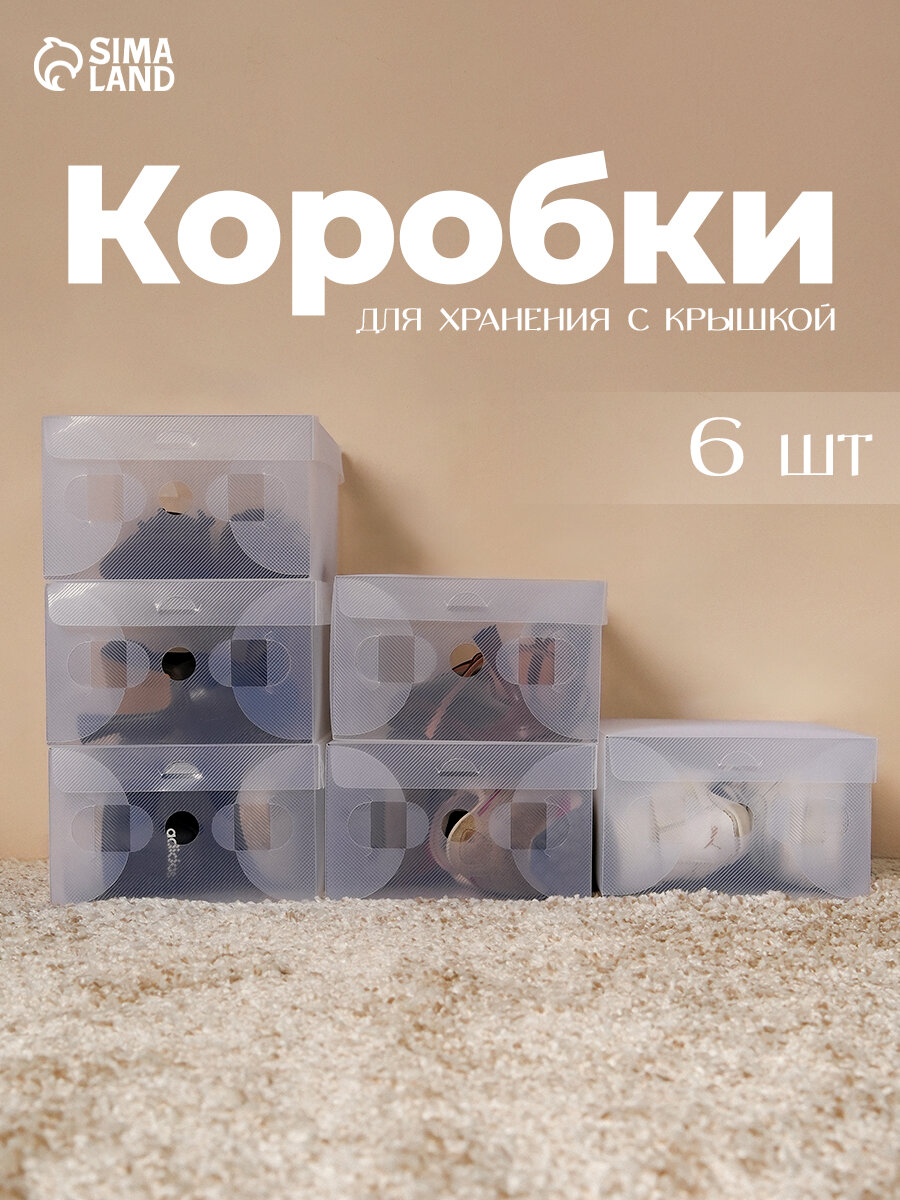 Набор коробок для хранения обуви с крышкой Large size, 20×33×12 см, 6 шт.
