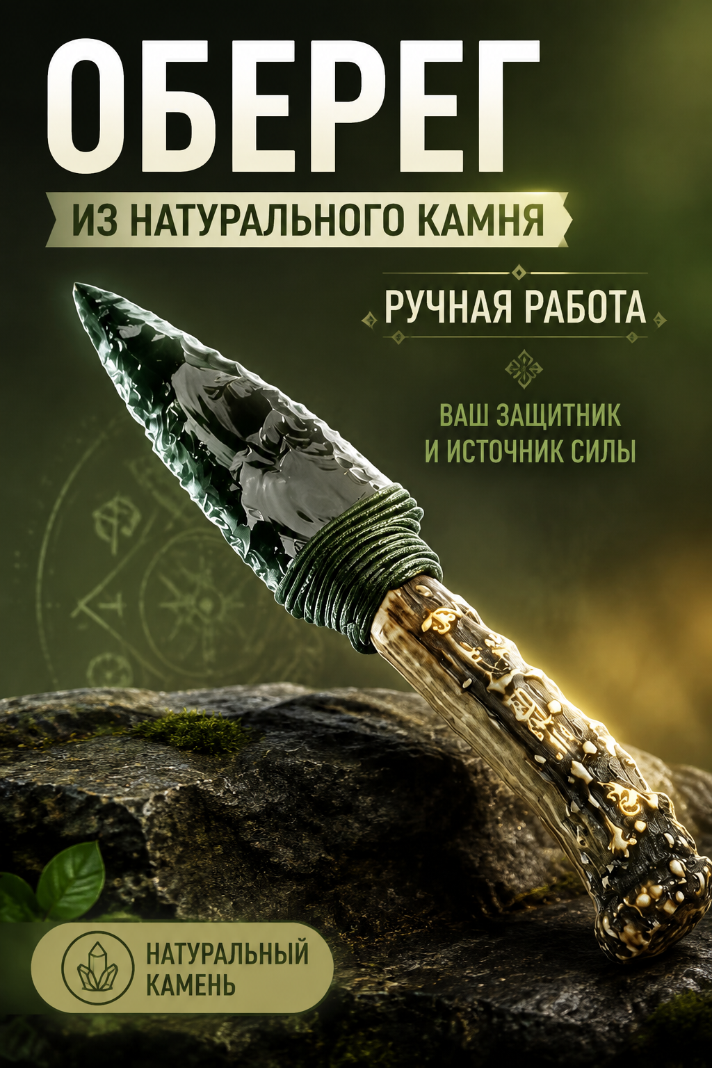 Оберег из натурального камня, ручная работа, артикул 4928672722, цвет хаки