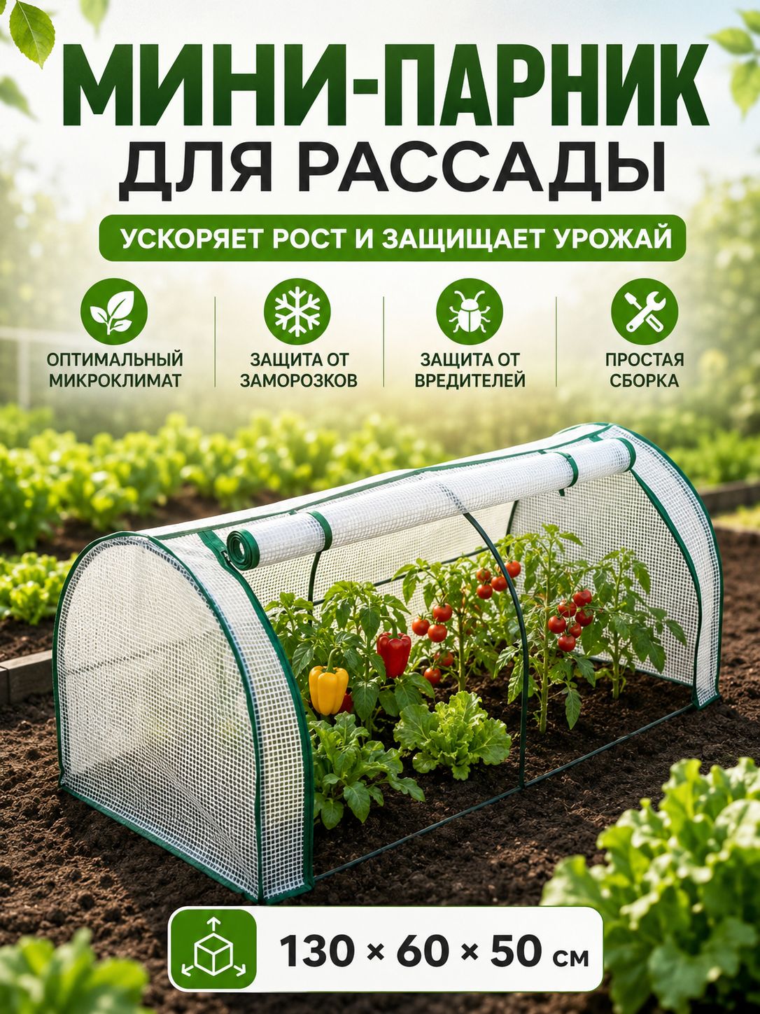 Парник, теплица арочная 1.3х0.6х0.5 м армированная пленка