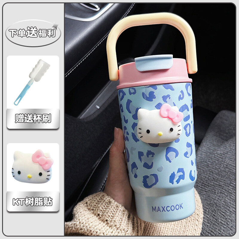 Синий Хеллоу Китти 480 мл термос с нержавеющей стальной внутренней облицовкой и 3D наклейками, щеткой