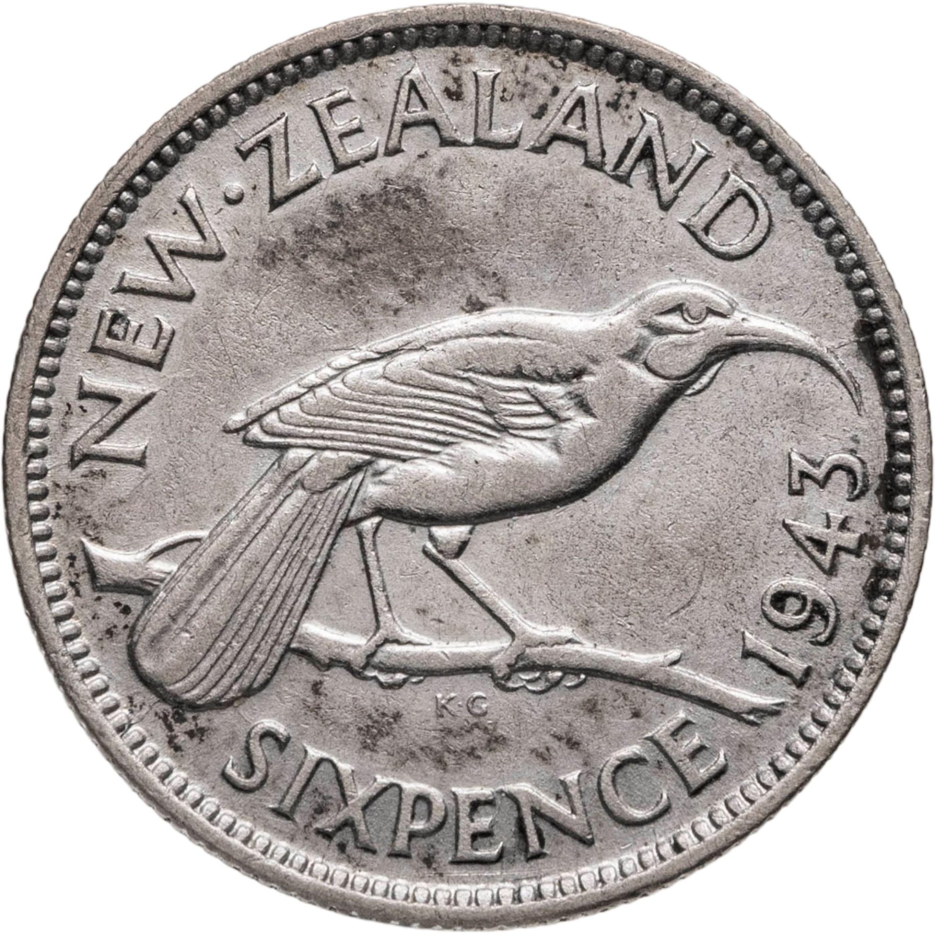 Новая Зеландия 6 пенсов pence 1943, Серебро 500, в сохранности VF-XF