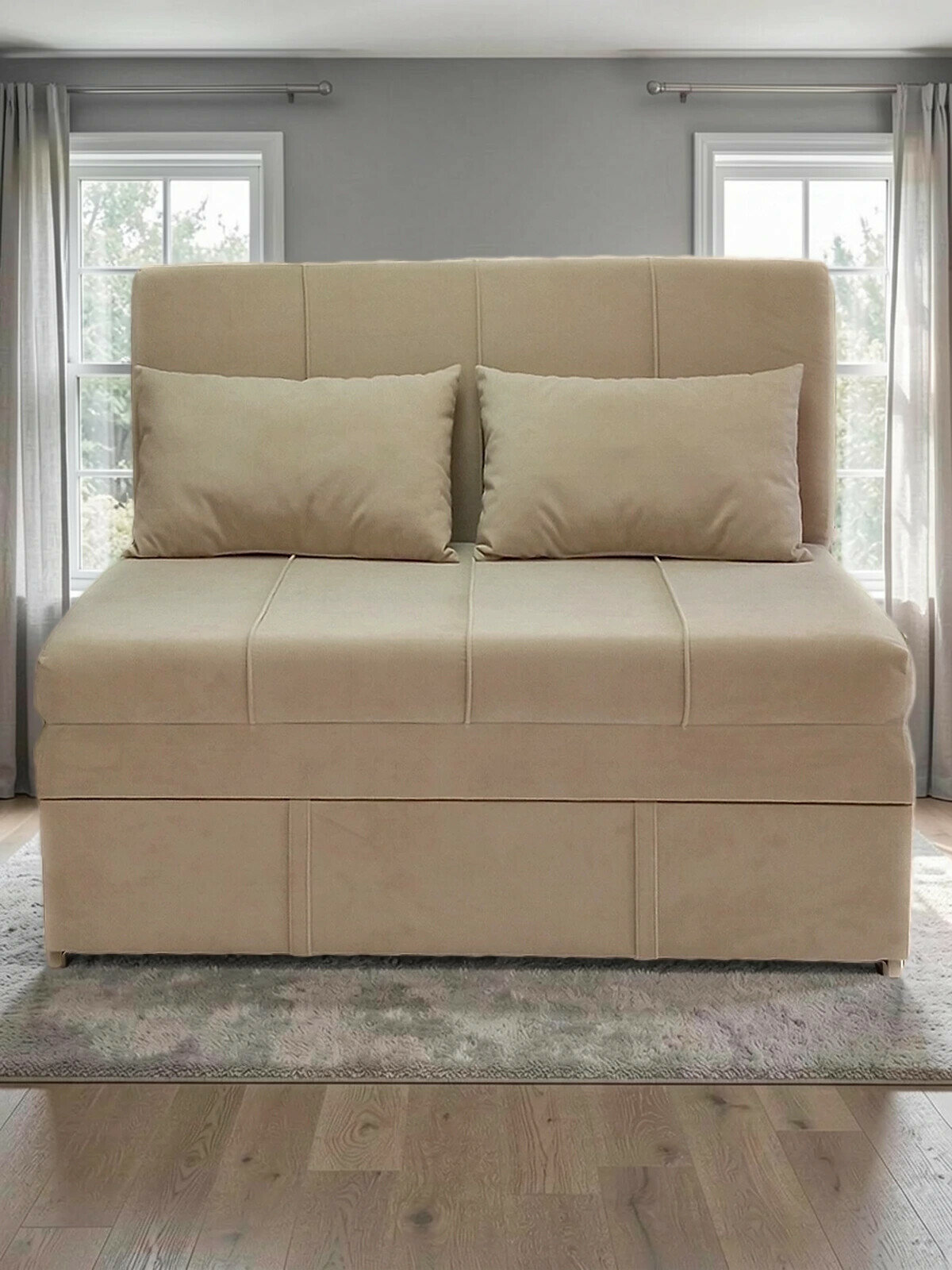 Диван-кровать StylChairs Сёма, 90х80х82 см, велюр бежевый, с подушками