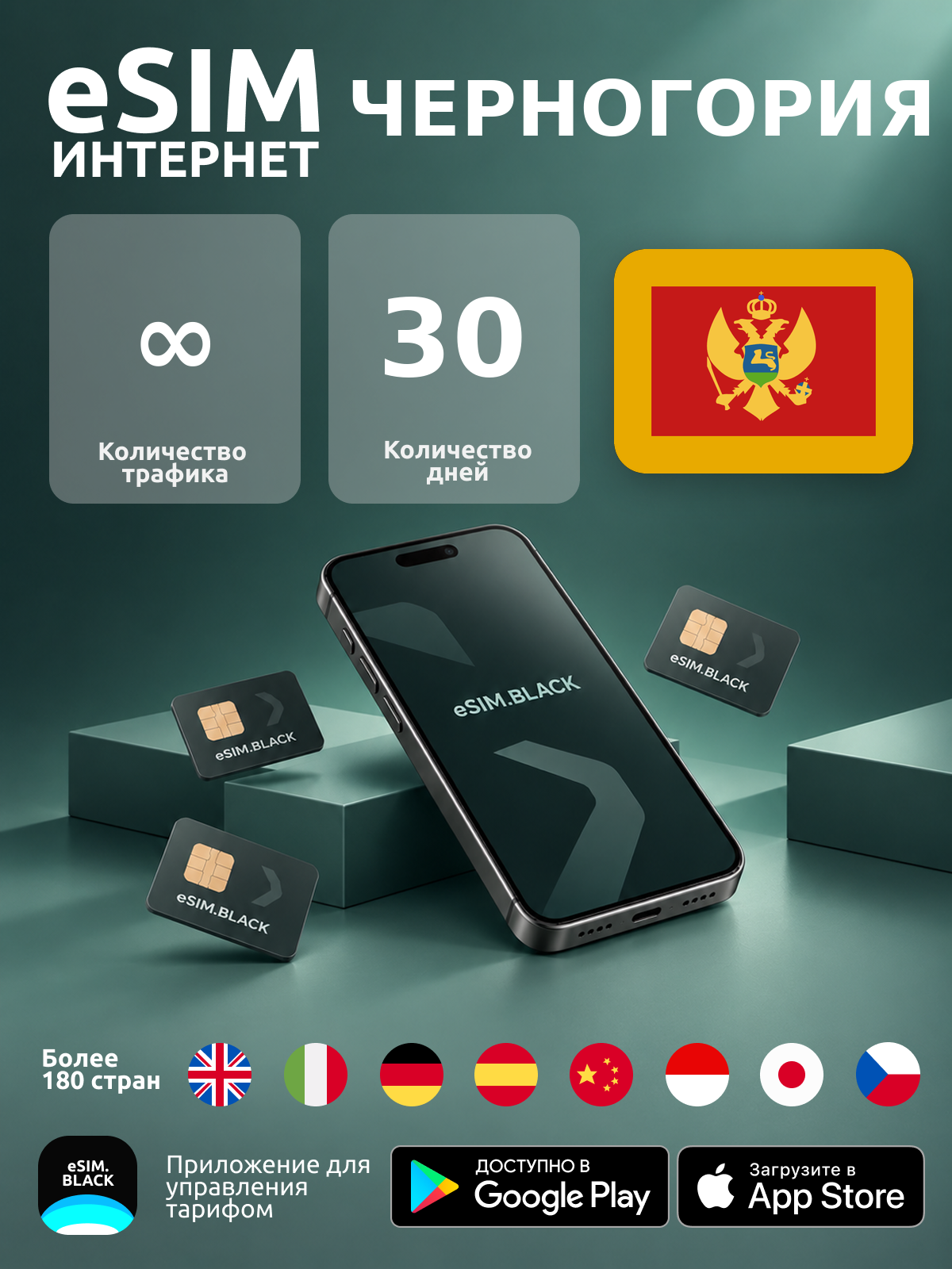Черногория/30 дней/Безлимит - eSIM для мобильного интернета ( iPhone | Android ).