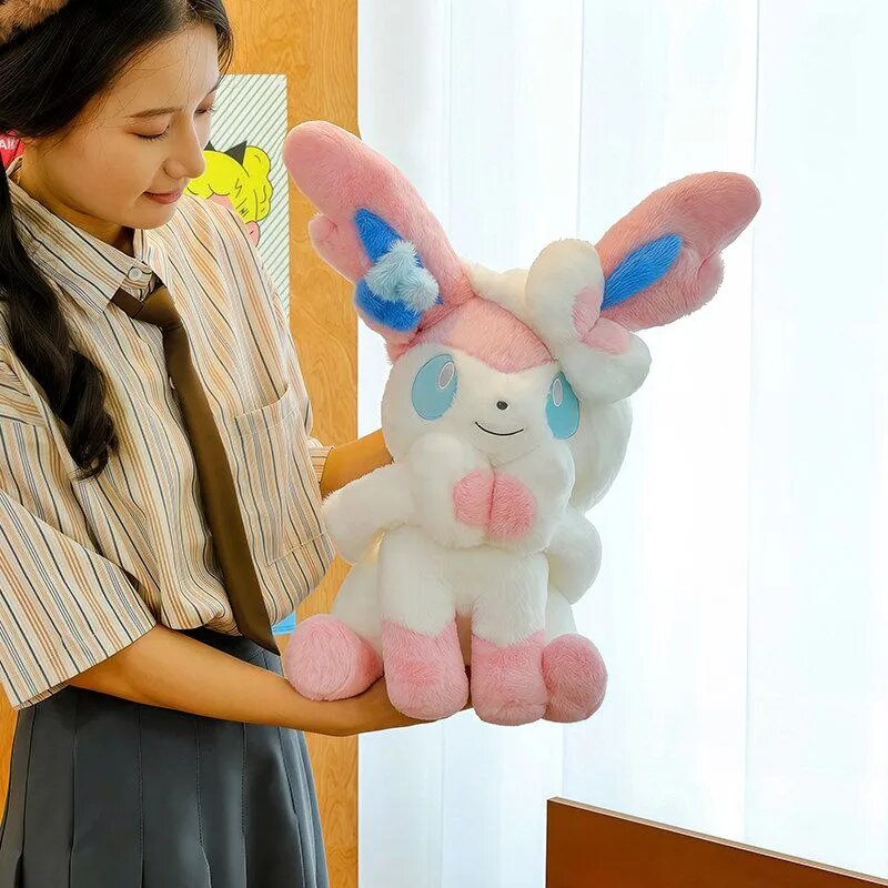 Плюшевая игрушка Sylveon из покемонов, 50 см, бело-розовая, с атласными лентами