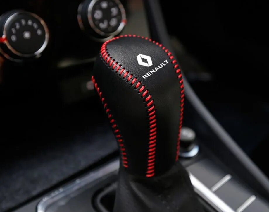 2 шт Renault(Рено) чехлы на рычаг (ручку) кпп и ручного тормоза искусств. универсальные красный черный чехол кпп