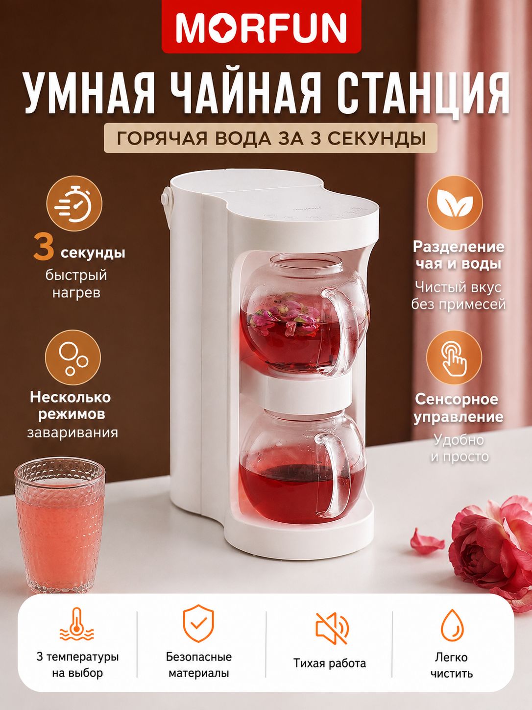 Чайная станция Mofan MF213, разделение заварки и воды, автоподдержание температуры, для чайной церемонии, настольный диспенсер