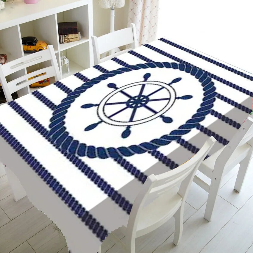 Скатерть Nappe De синяя белая полоска полиэстер хлопок 140-240cm, Синий, ZBQ8150 (4)
