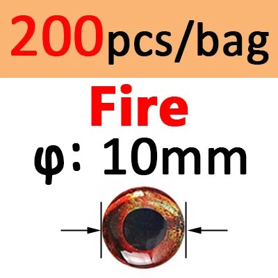 3D глаза для рыбалки, 10 мм, Fire, 200 шт.