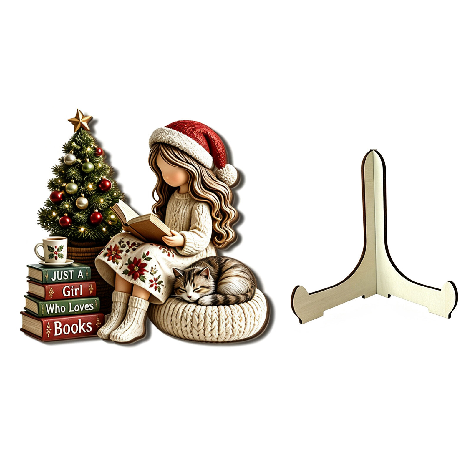 Деревянная табличка с читающей девушкой, плоская 2D фигурка
