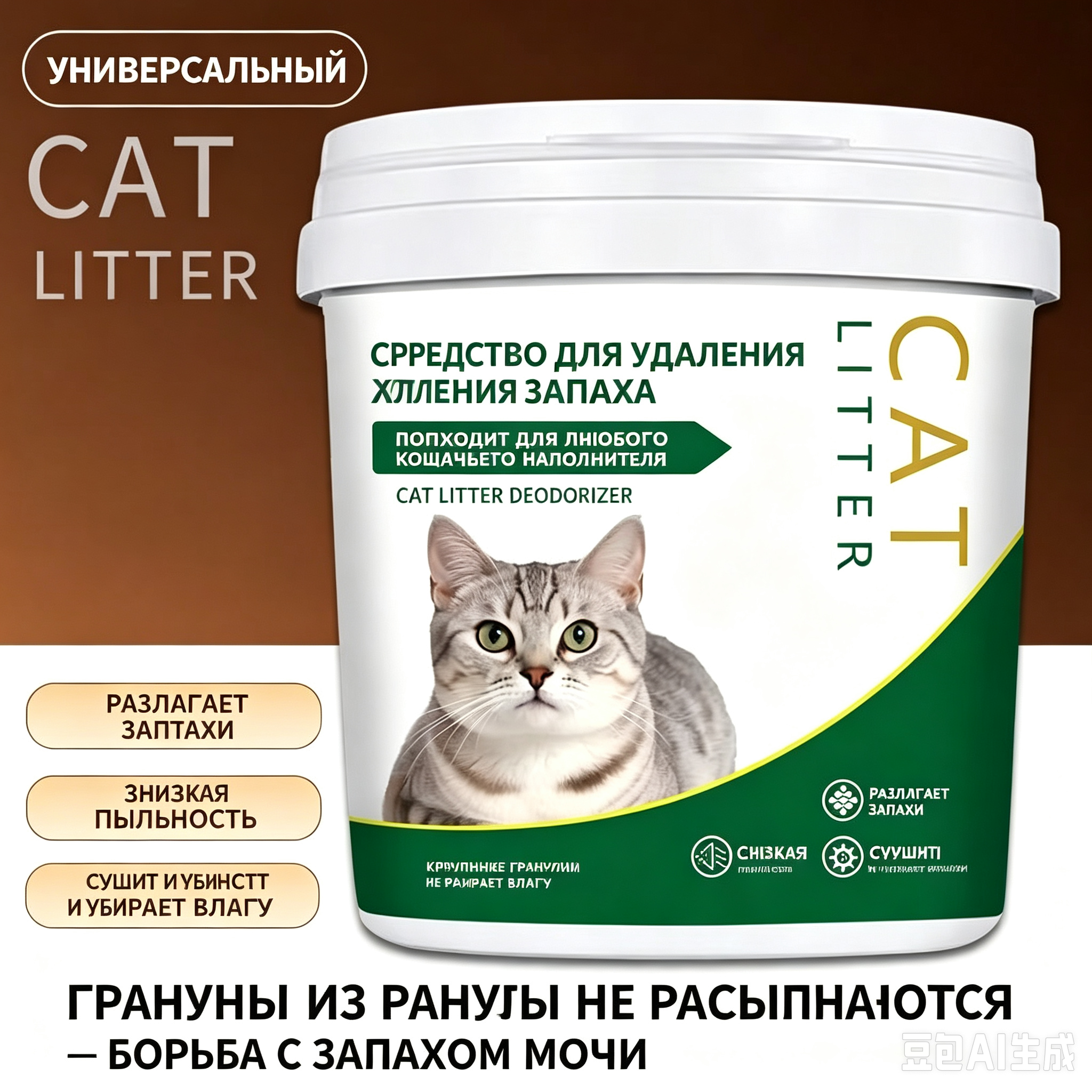 Средство‑дезодоратор для кошачьего наполнителя CAT LITTER, 500 г, универсальный поглотитель запаха мочи