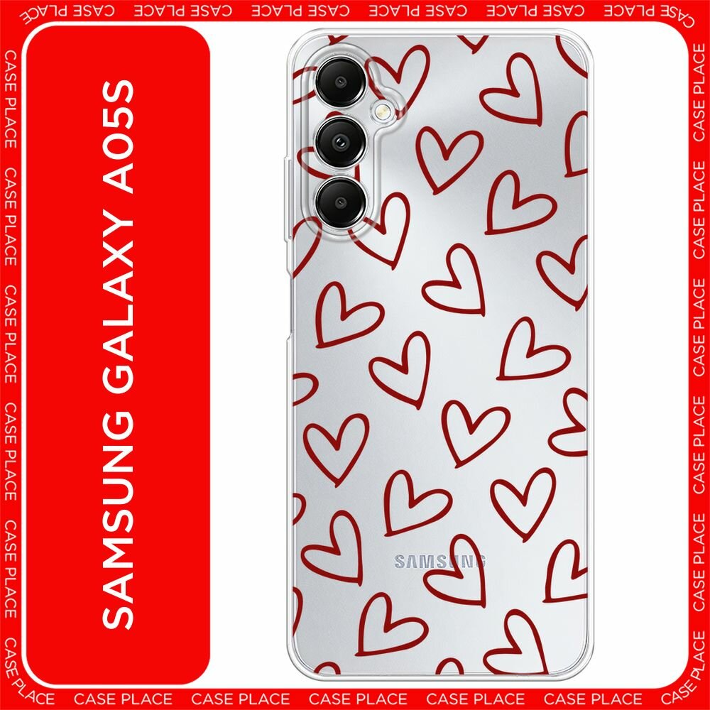 Чехол на Samsung Galaxy A05s / Самсунг Галакси A05s с принтом "Little hearts doodles 2 - 14 февраля", прозрачный