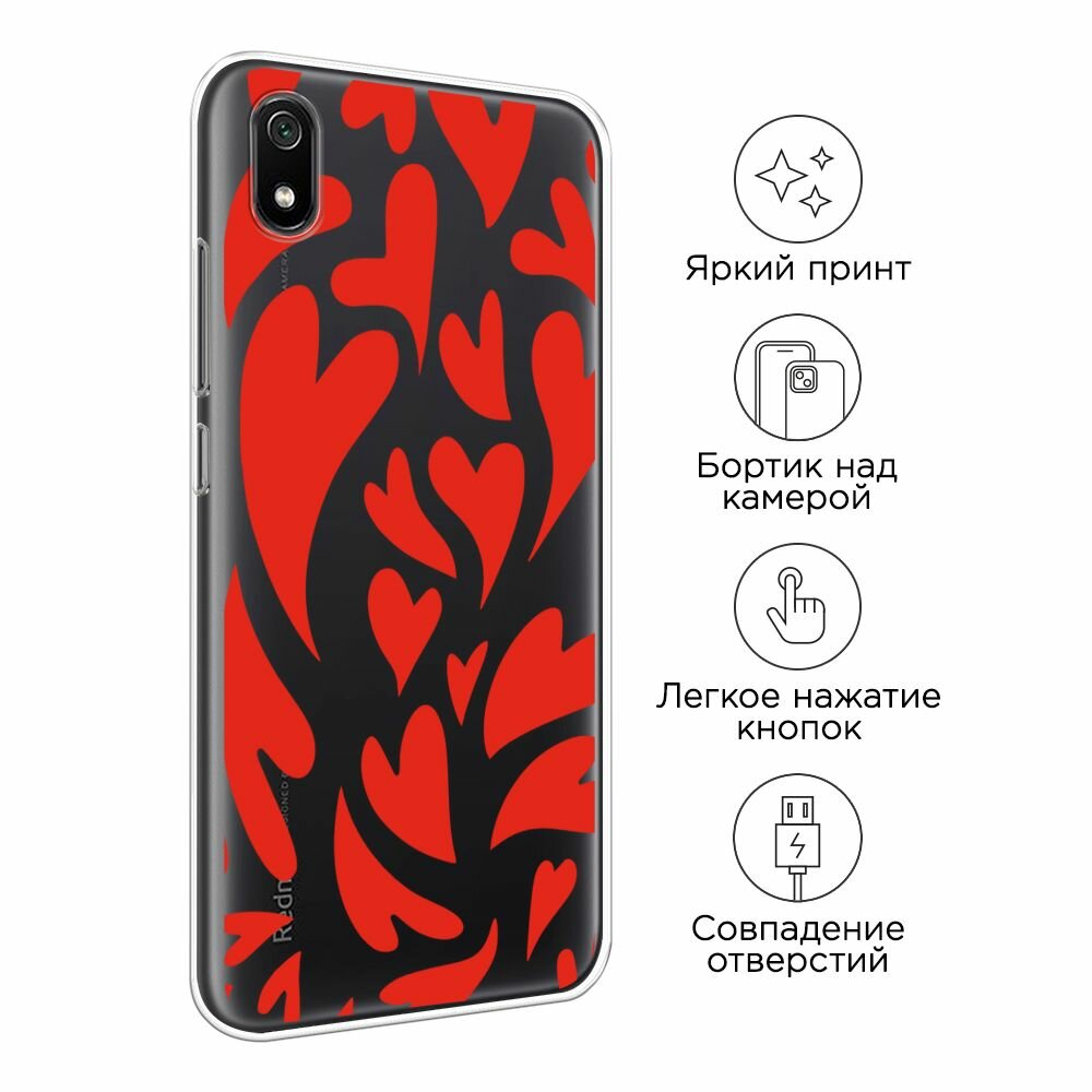 Чехол на Xiaomi Redmi 7A / Сяоми Редми 7А с принтом "Crazy hearts 2 - 14 февраля", прозрачный — фото 1