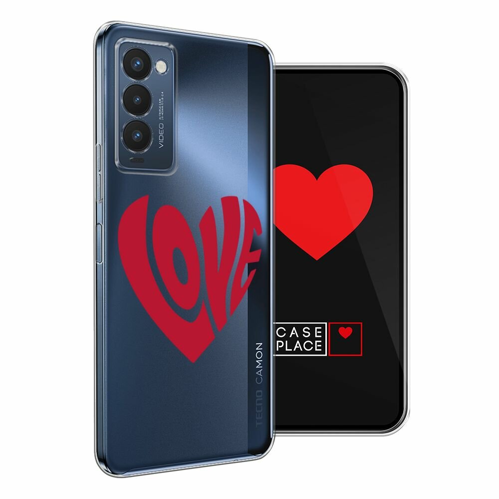 Чехол на Tecno Camon 18P / Техно Камон 18Р с принтом "Love heart 2 - 14 февраля", прозрачный — фото 1