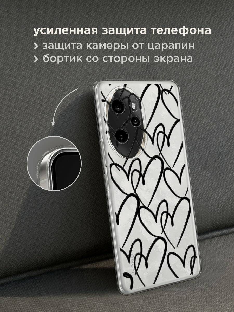 Чехол на Honor 100 Pro / Хонор 100 Про с принтом "Hearts doodle black 1" — фото 1