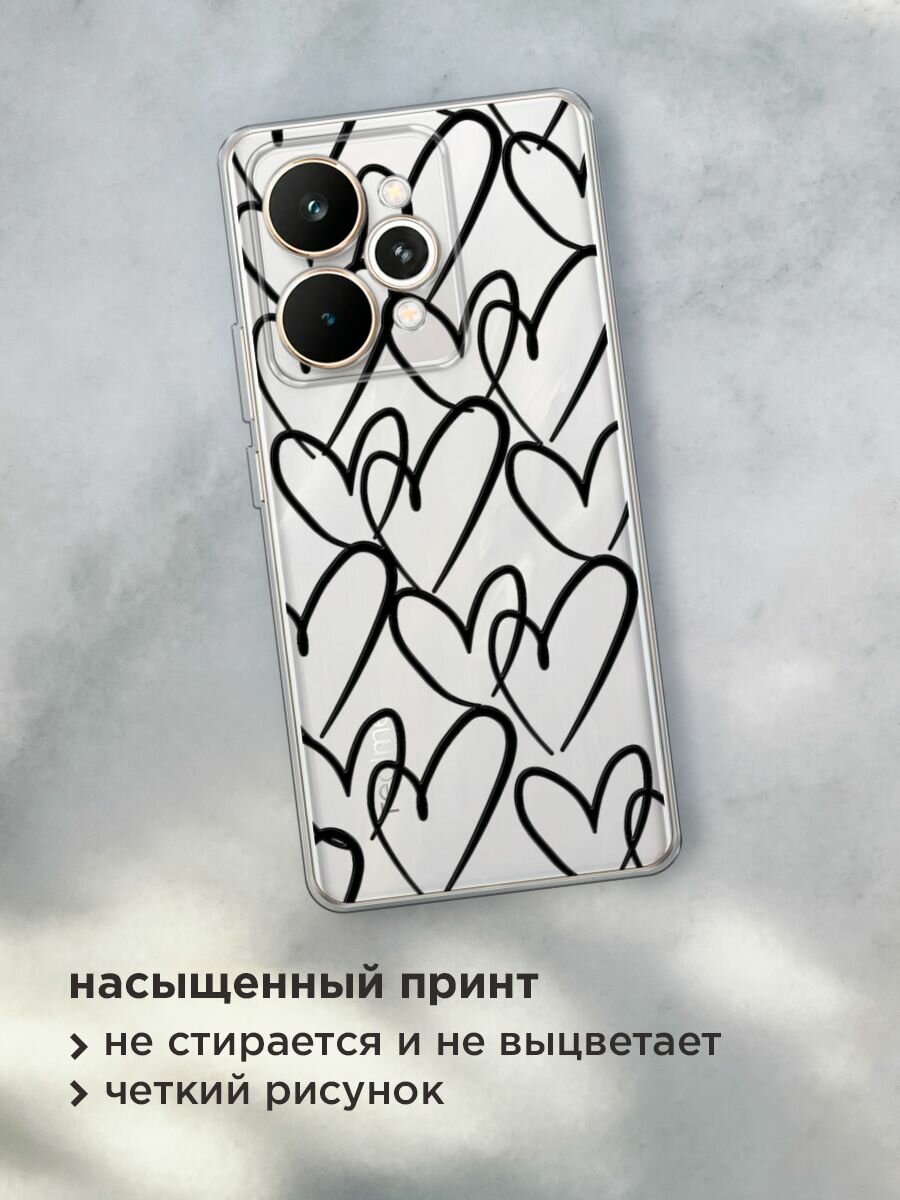Чехол на Realme 15 Pro / Реалми 15 Про с принтом "Hearts doodle black 1" — фото 1
