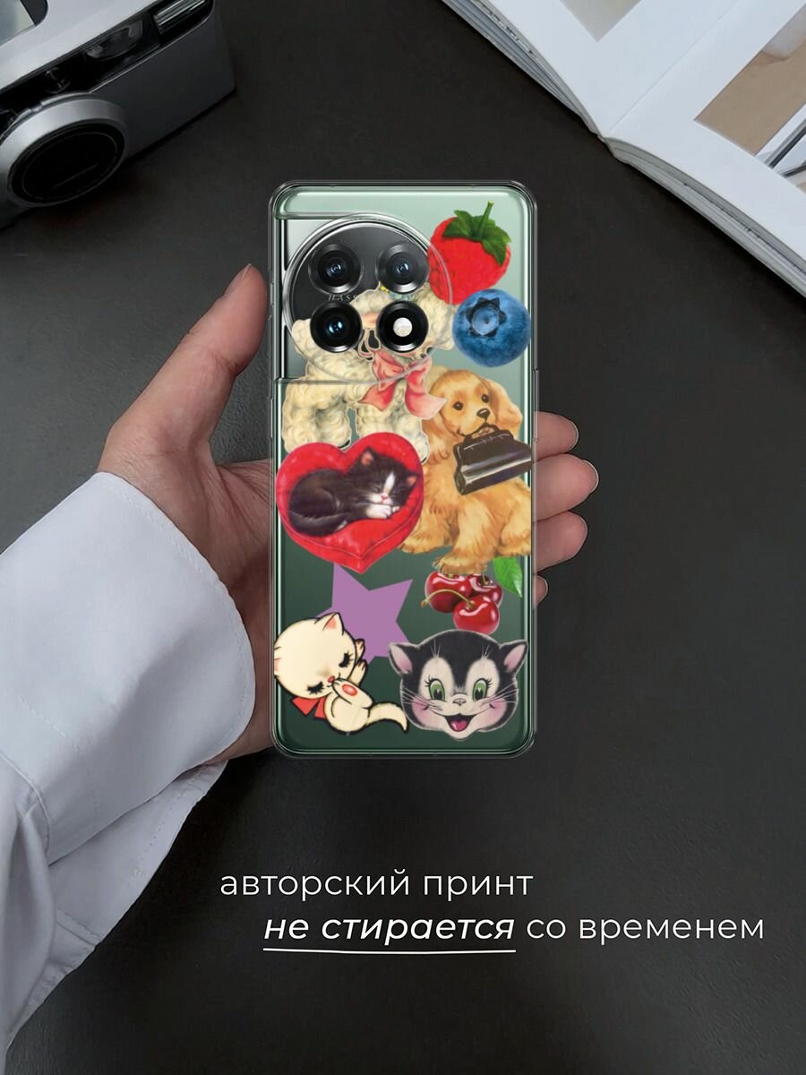 Чехол на OnePlus 11 / Ван Плас 11 с принтом "Милые стикеры", прозрачный — фото 1