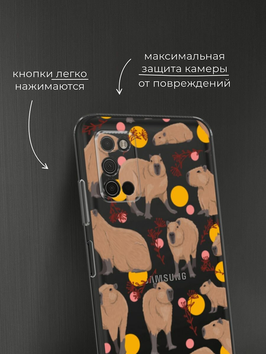 Чехол на Samsung Galaxy A03S / Самсунг Галакси A03S с принтом "Капибара паттерн", прозрачный — фото 1