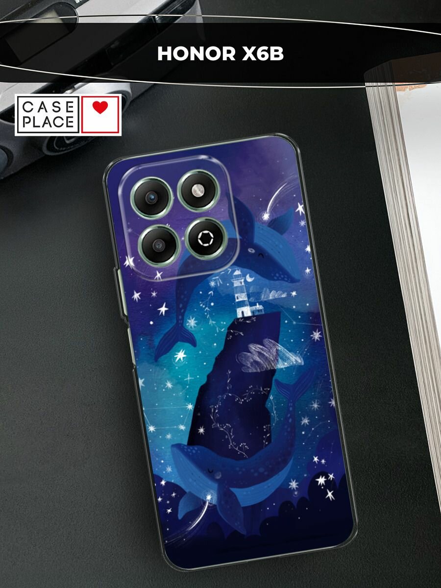 Силиконовый чехол на Honor X6b / Хонор X6b с принтом "Ночные киты"