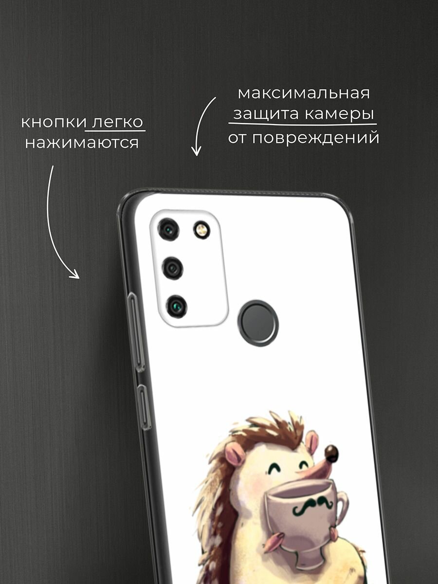 Силиконовый чехол на Honor 9A / Хонор 9А с принтом "Еж кофеман" — фото 1