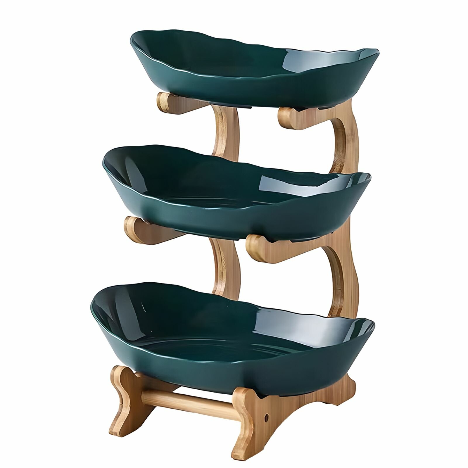 3-ярусная пластиковая ваза для фруктов с бамбуковой подставкой для вечеринок.