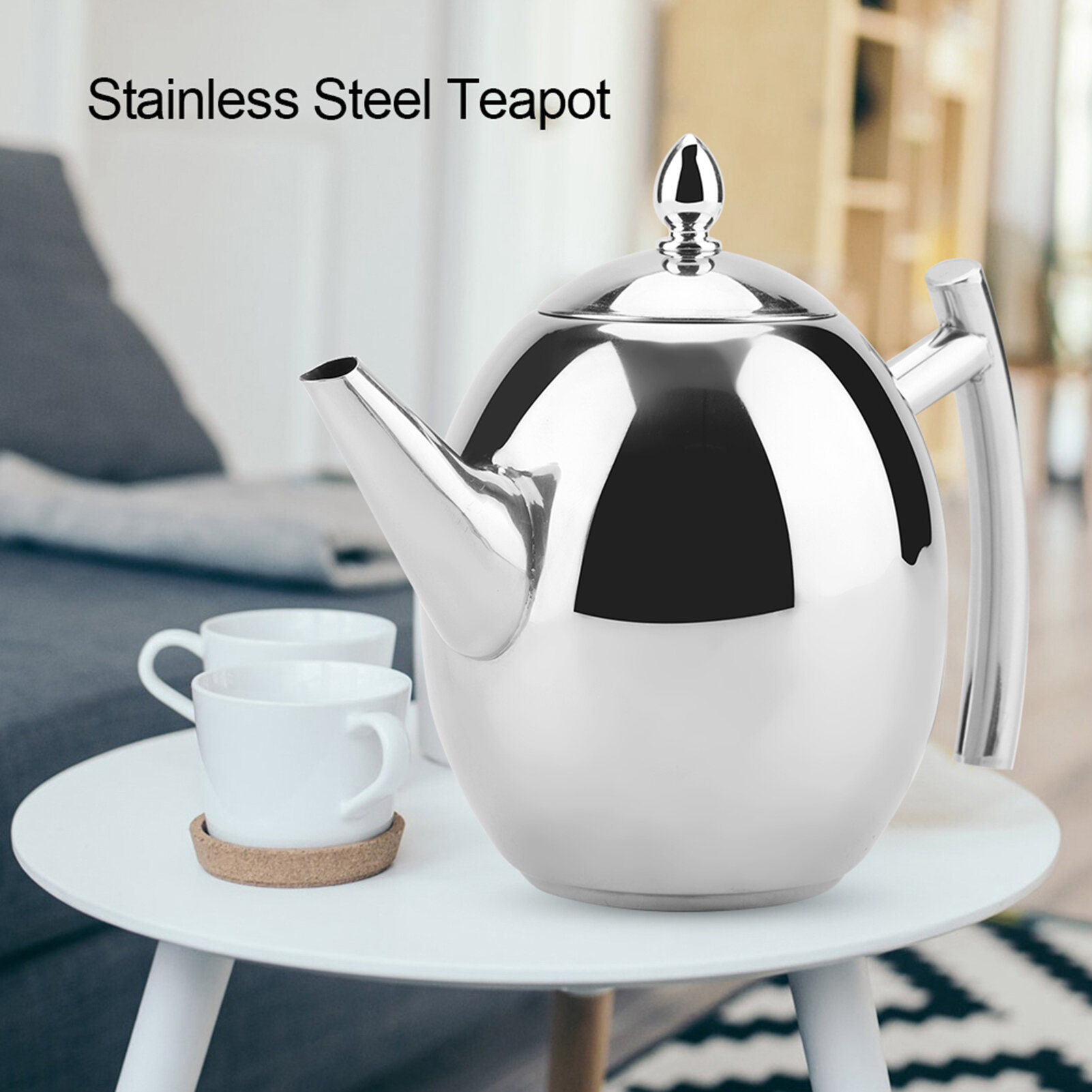 Stainless Steel Teapot Tea Coffee Water Kettle Container with Removable Mesh Filter (1500ml)