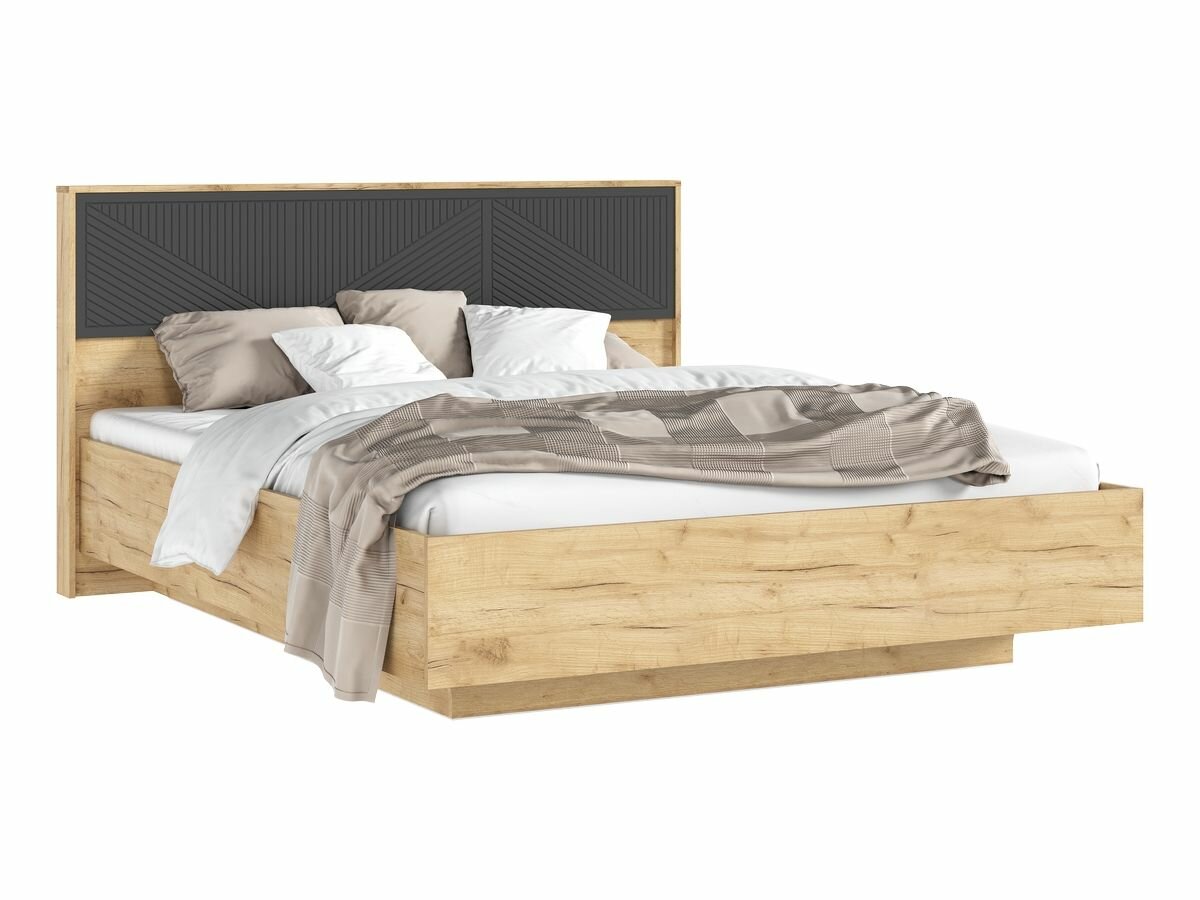 Кровать двухспальная 160х200 парящая Сильвия с ортопедическим основанием Браш Графит/Дуб Крафт