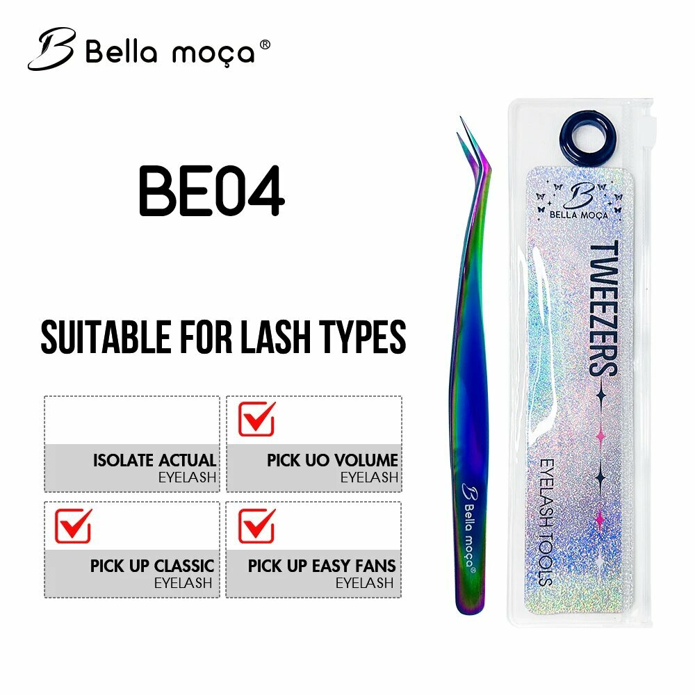 Пинцет для наращивания ресниц Bella moça BE04, blue04