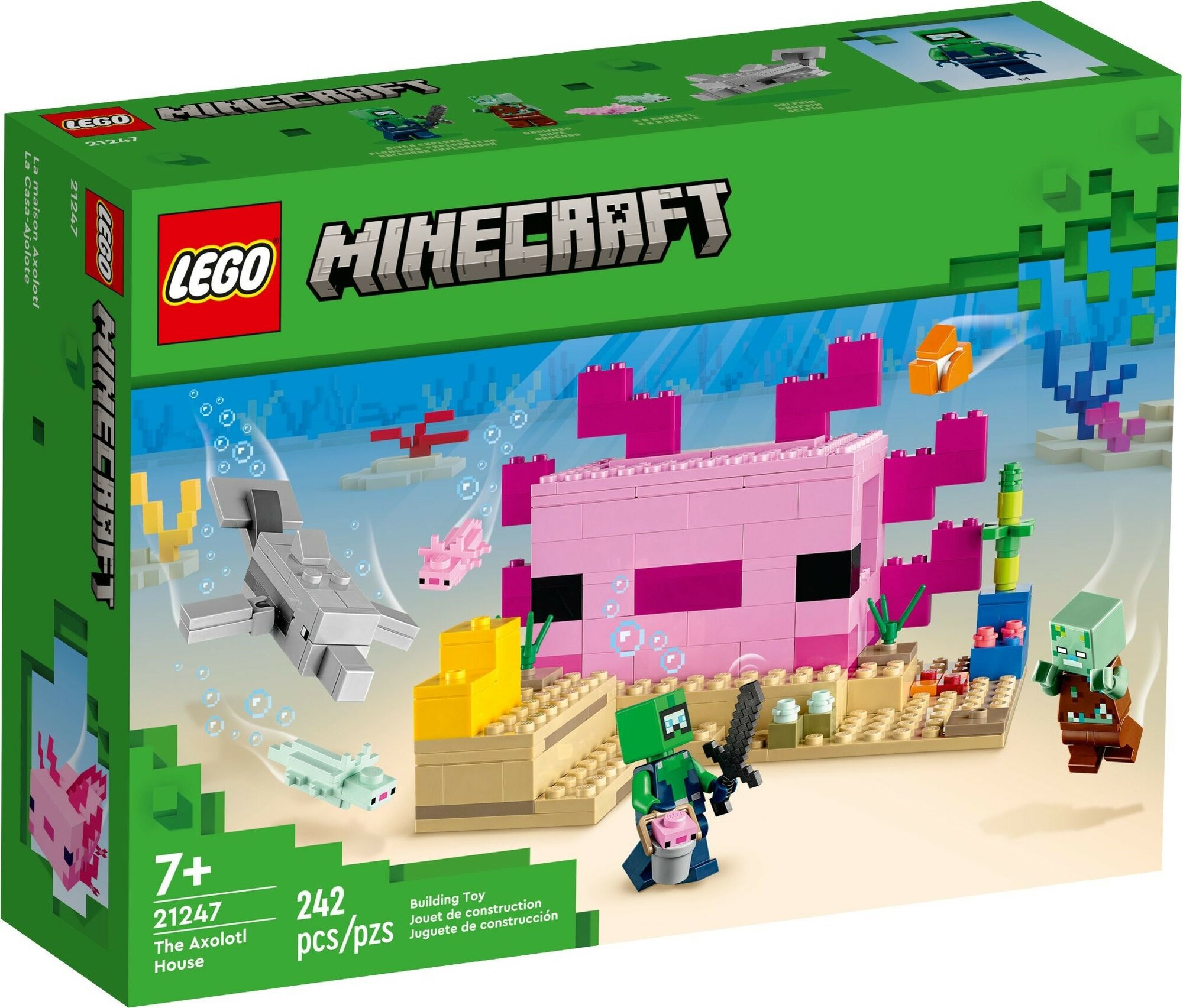 Конструктор LEGO Minecraft 21247 The Axolotl House, Дом аксолотля, 242 деталей