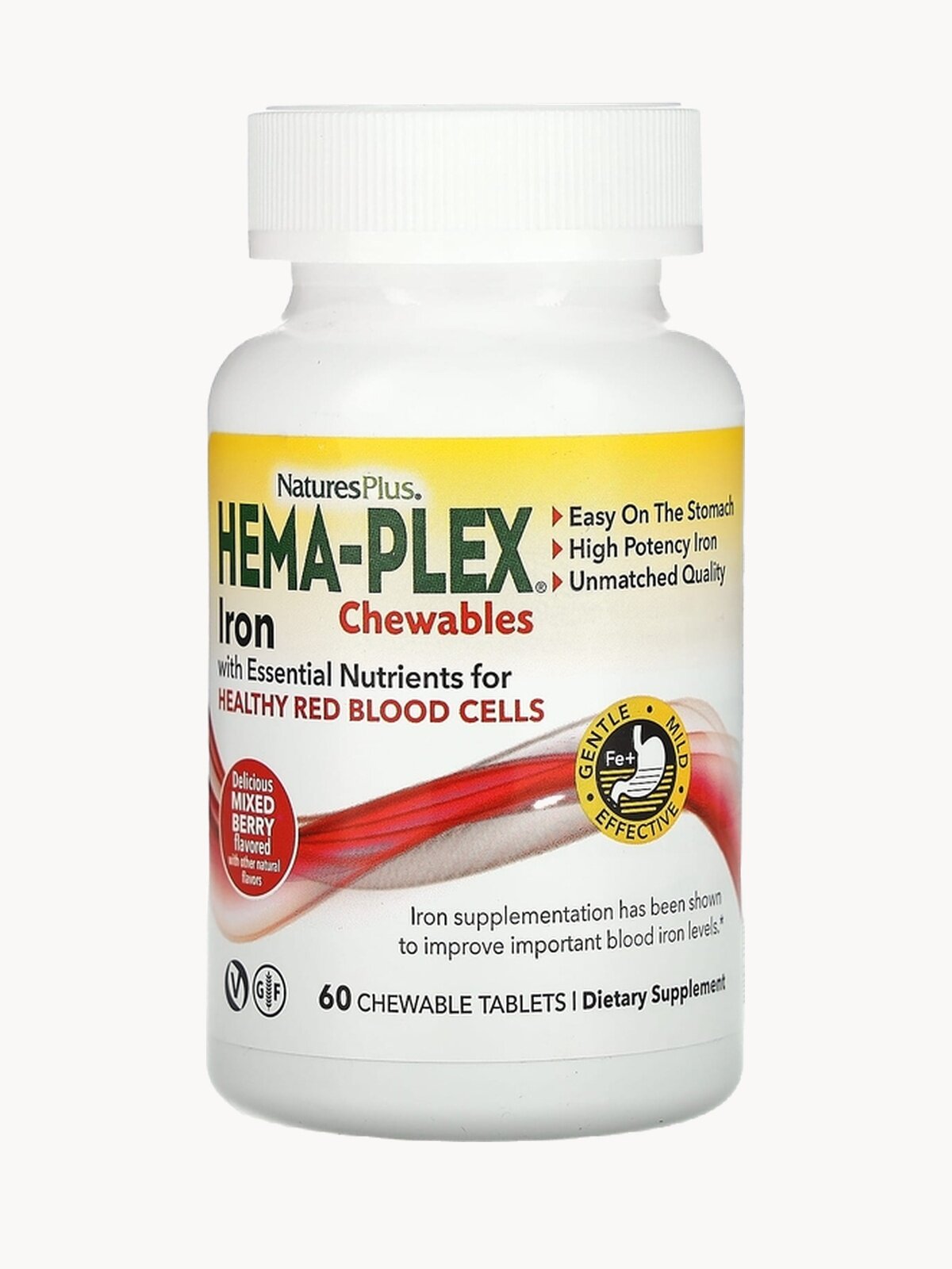 Natures Plus Hema-Plex CHEWABLE для иммунитета и крови 60 жевательных таблеток со вкусом ягод