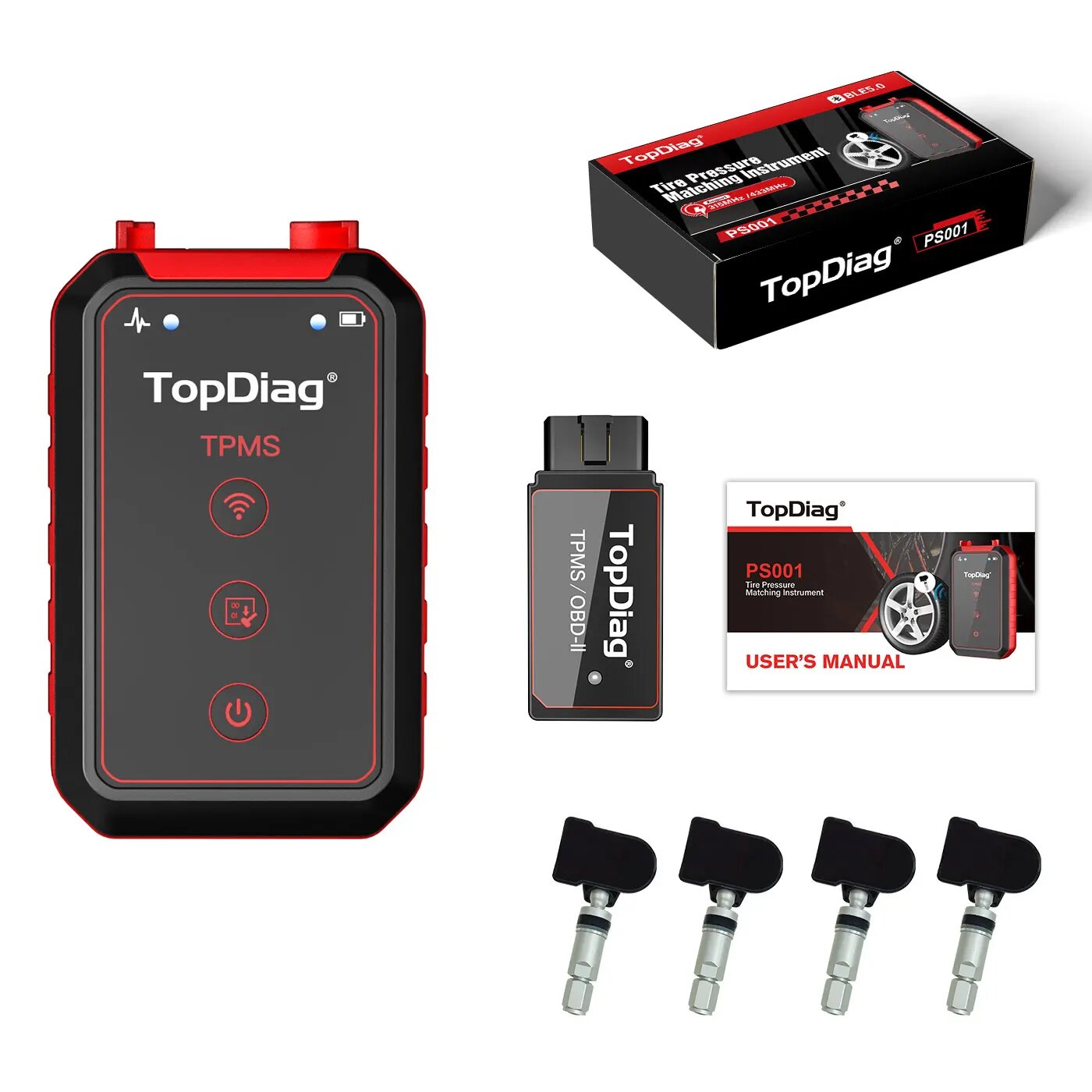 Программатор TopDiag PS001 TPMS — беспроводной программатор давления в шинах с интеллектуальным управлением через приложение, быстрый и простой в использовании