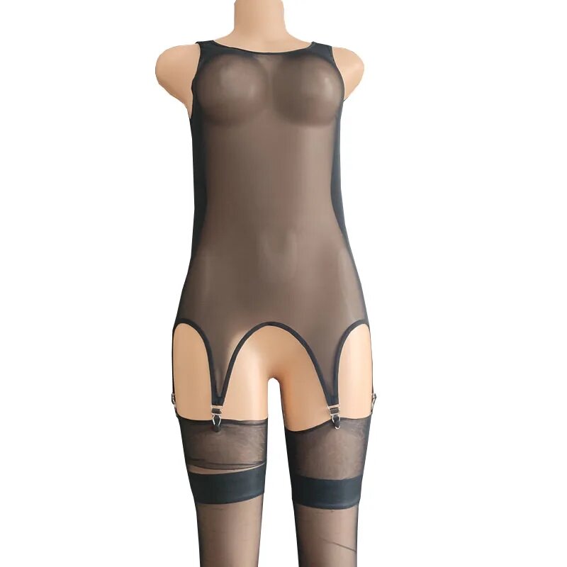 Женское сексуальное сетчатое боди Тедди с подтяжками, черное перспективное сиамское боди с М, черный