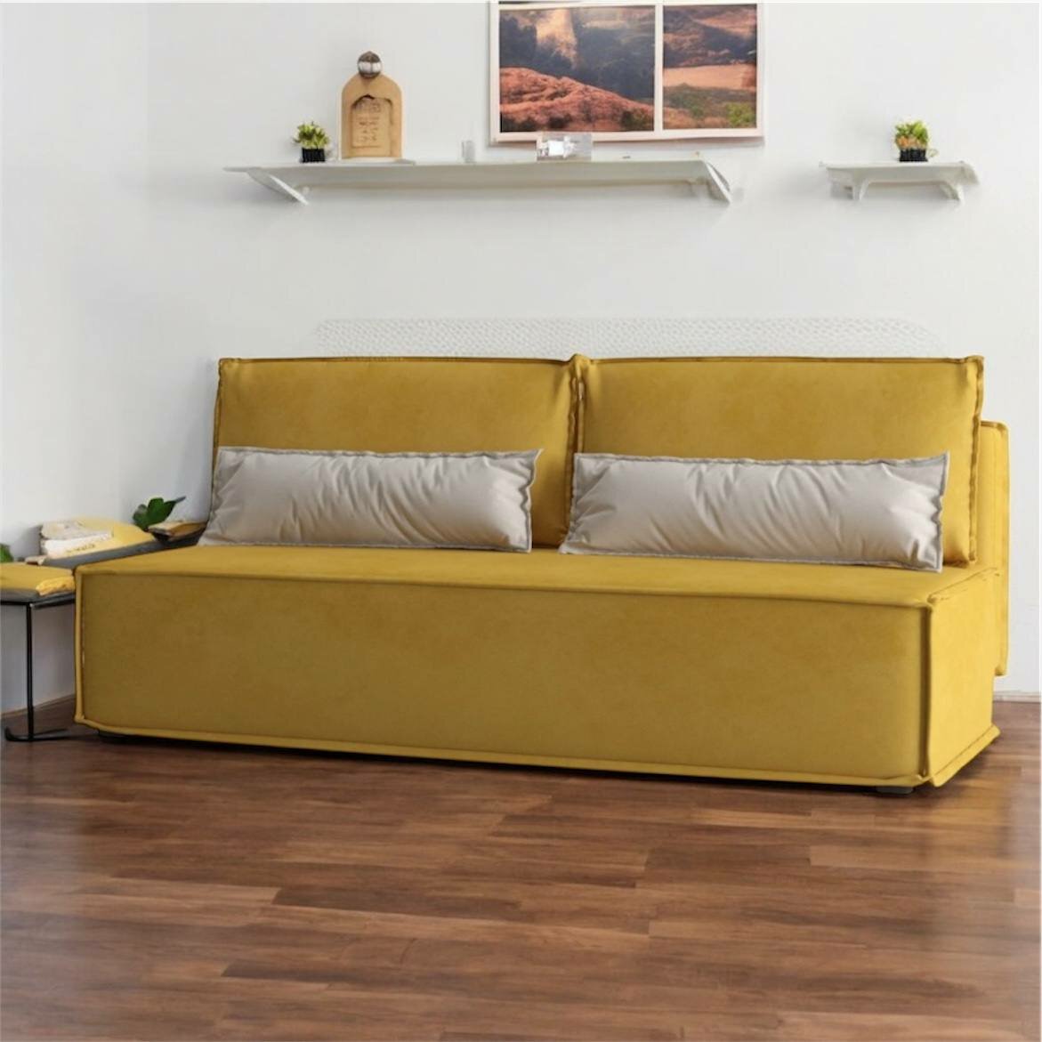 Диван-кровать Loft Light, Независимый пружинный блок, Антивандальный велюр, Механизм еврокнижка, Для Дома, Цвет желтый