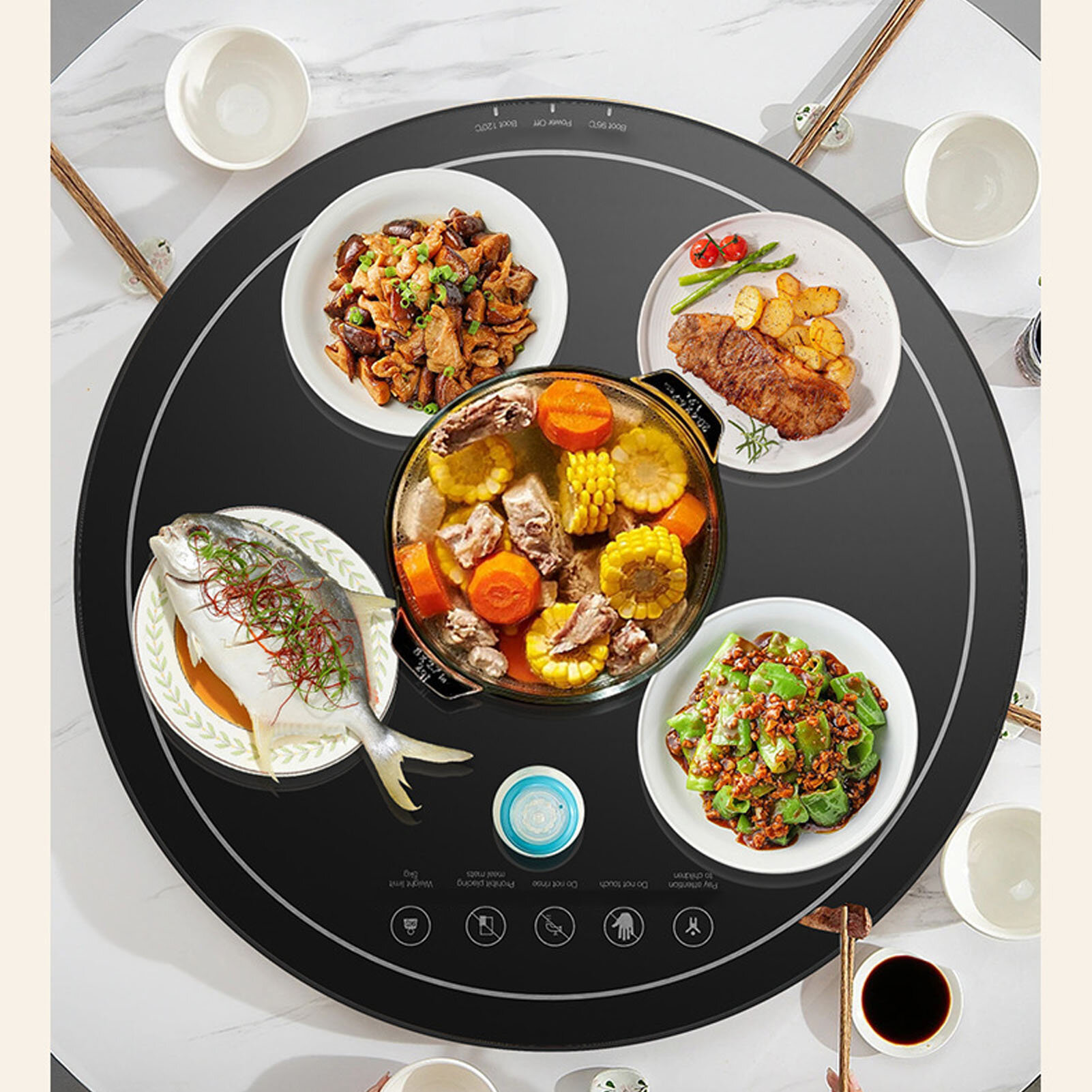 Электрический поднос для подогрева пищи 18,1 дюйма, круглый умный термостат, большой подогреватель еды для вечеринок, шведских столов, ресторанов, вилка ЕС 220 В