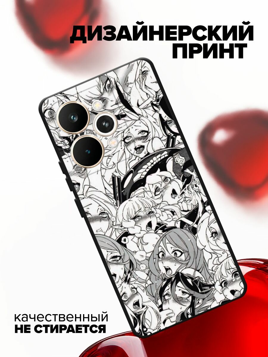 Черный матовый чехол на Realme 15 Pro / Реалми 15 Про с принтом Ахегао манга тян — фото 1