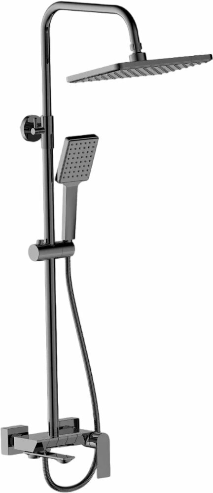 Душевая стойка Haiba HB24639-3 со смесителем, вороненая сталь, оружейная сталь, матовая, с тропическим душем, с изливом, с лейкой, душевая система, латунная, рычаг сбоку