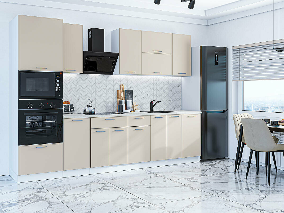 Кухня 3 м без столешницы Квадро-01 Готовый кухонный гарнитур 2140*3000*600 Кашемир
