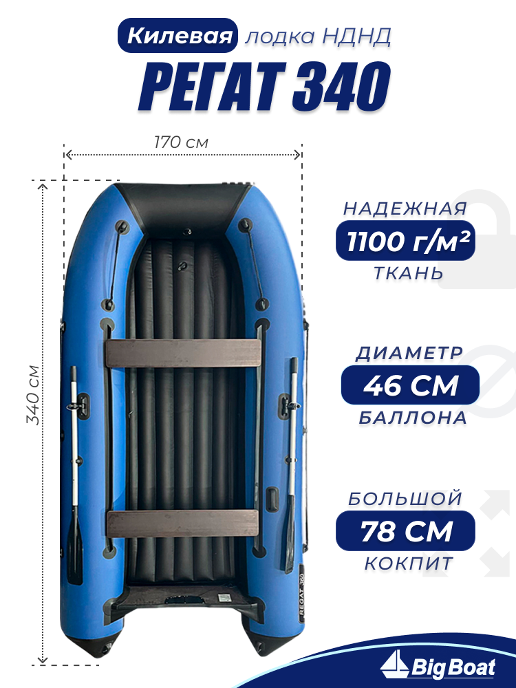 Надувная, под мотор, килевая лодка из ПВХ для рыбалки Regat (Регат) 340 НДНД