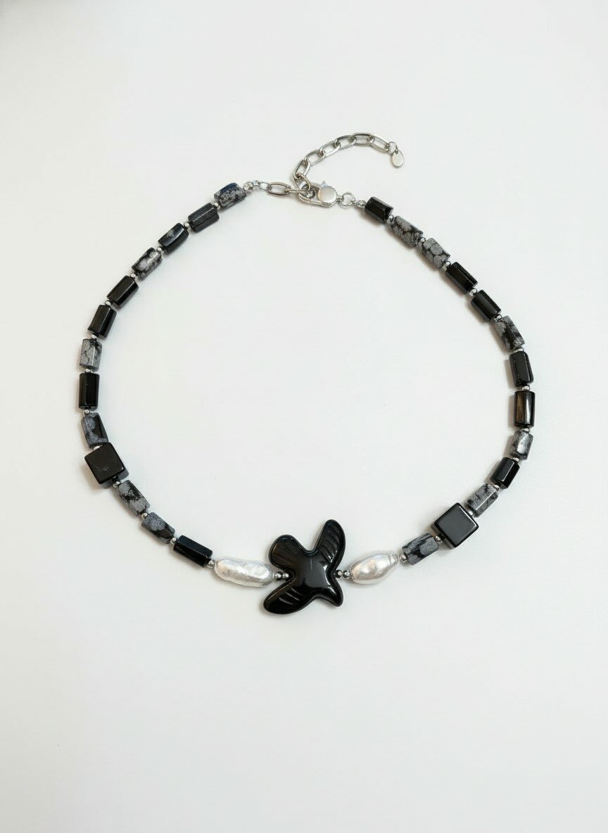 Колье, агат, жемчуг барочный, керамика