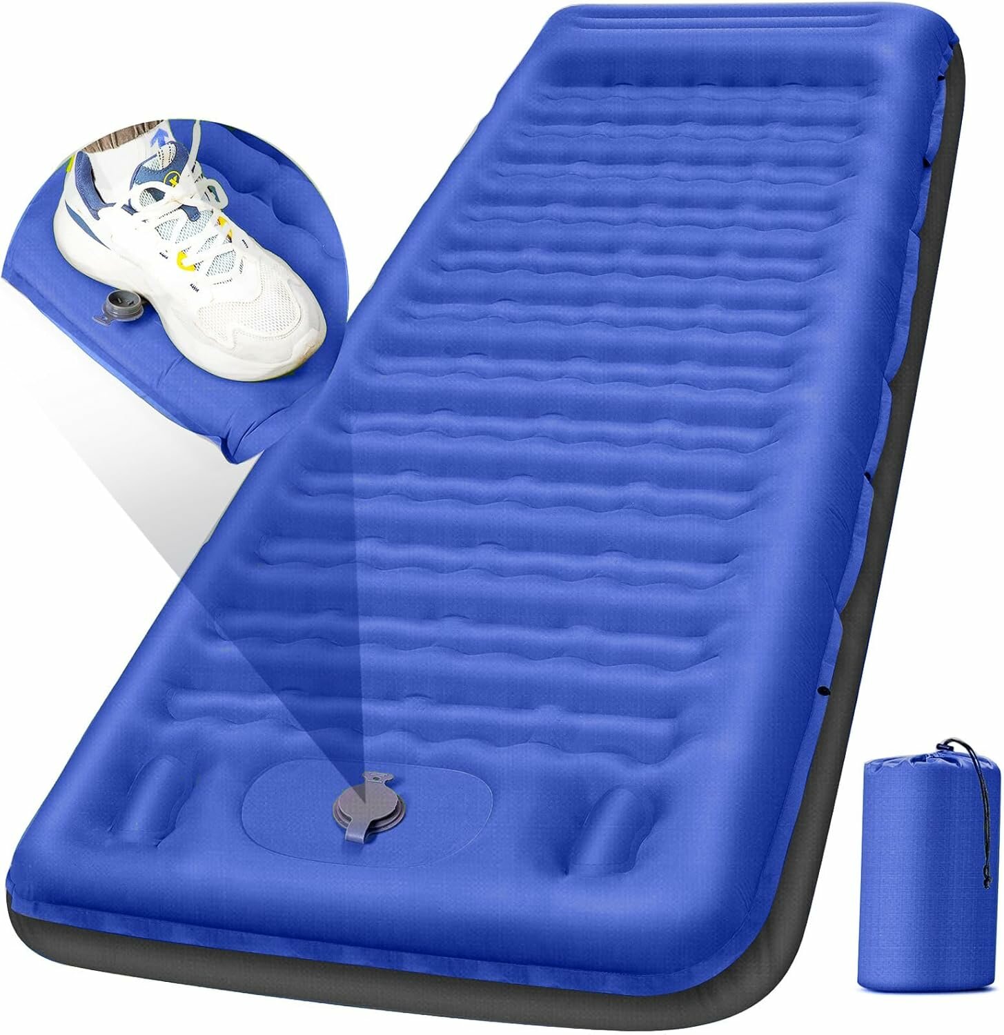 HAQI Кемпинговый коврик самонадувной 12 см с подушкой и ножным насосом, сверхтолстый, для походов, кемпинга, трекинга, туризма (Зеленый)