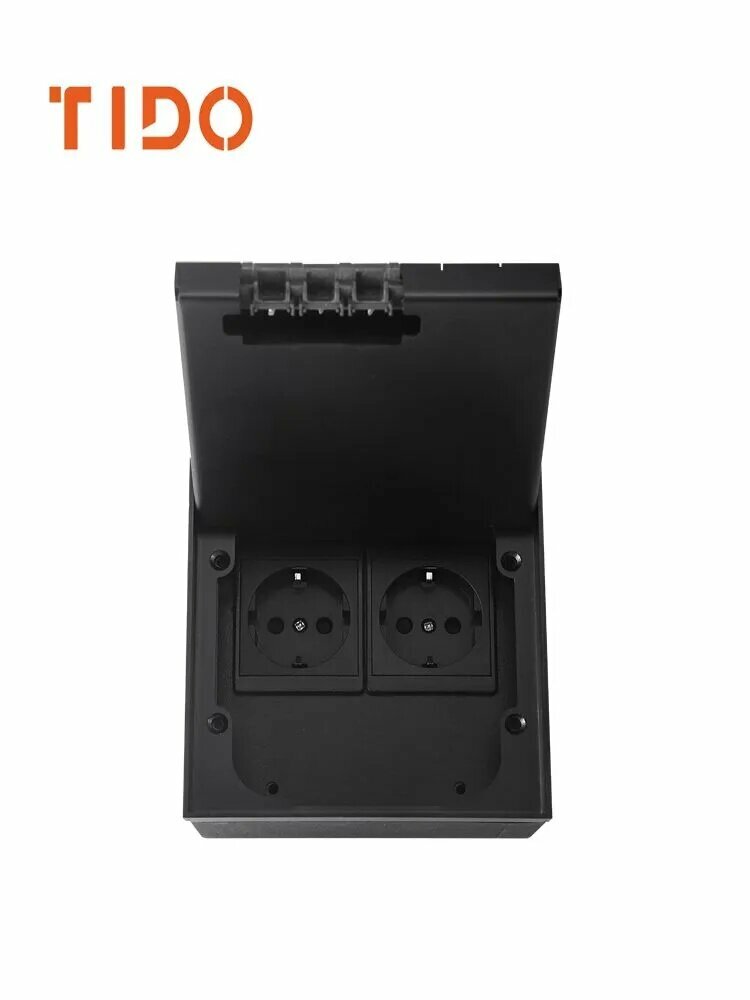 Розетки в пол (люк в пол), Люк под паркет и керамогранит на 2 розетки (в комплекте), Сталь, черный