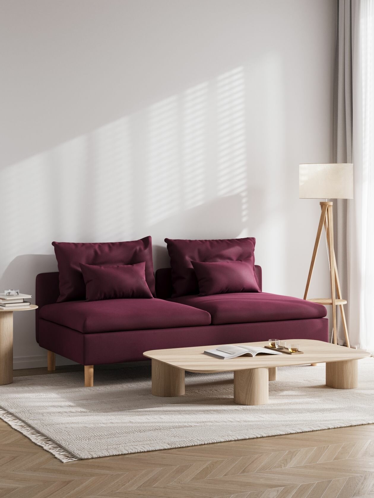 Прямой диван Армана нераскладной, плоские пружины змейка, на ножках, 188х99.5х74 см, Винный, велюр