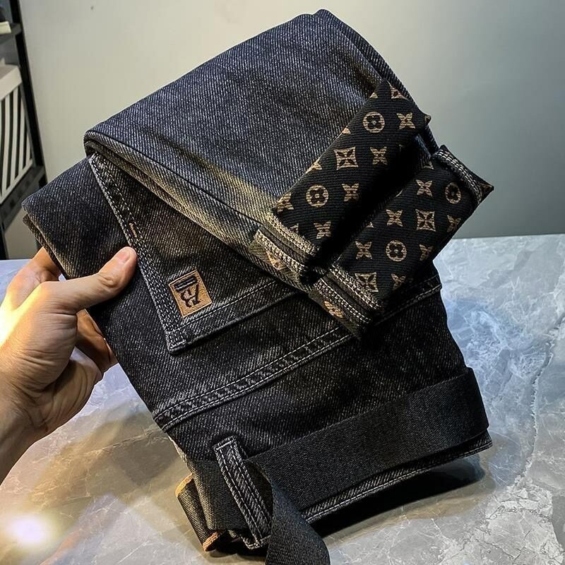 MON Мужские Джинсы Премиум Потертые Кристаллы Эластичные Карго Кэжуал Деним, Размер_33