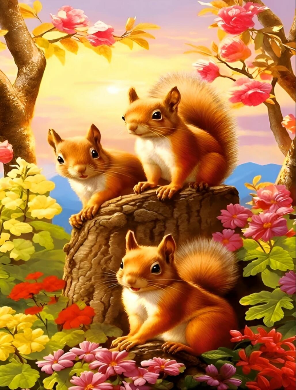 Алмазная мозаика на подрамнике 40*50 "Три белочки"