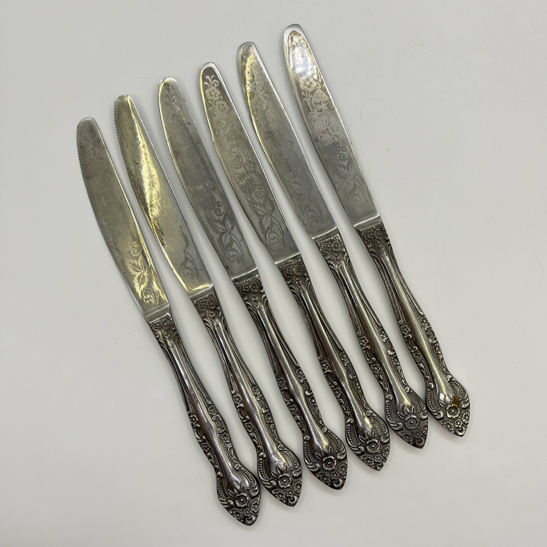 Набор из 6-ти столовых ножей, украшенных растительным декором, нержавеющая сталь