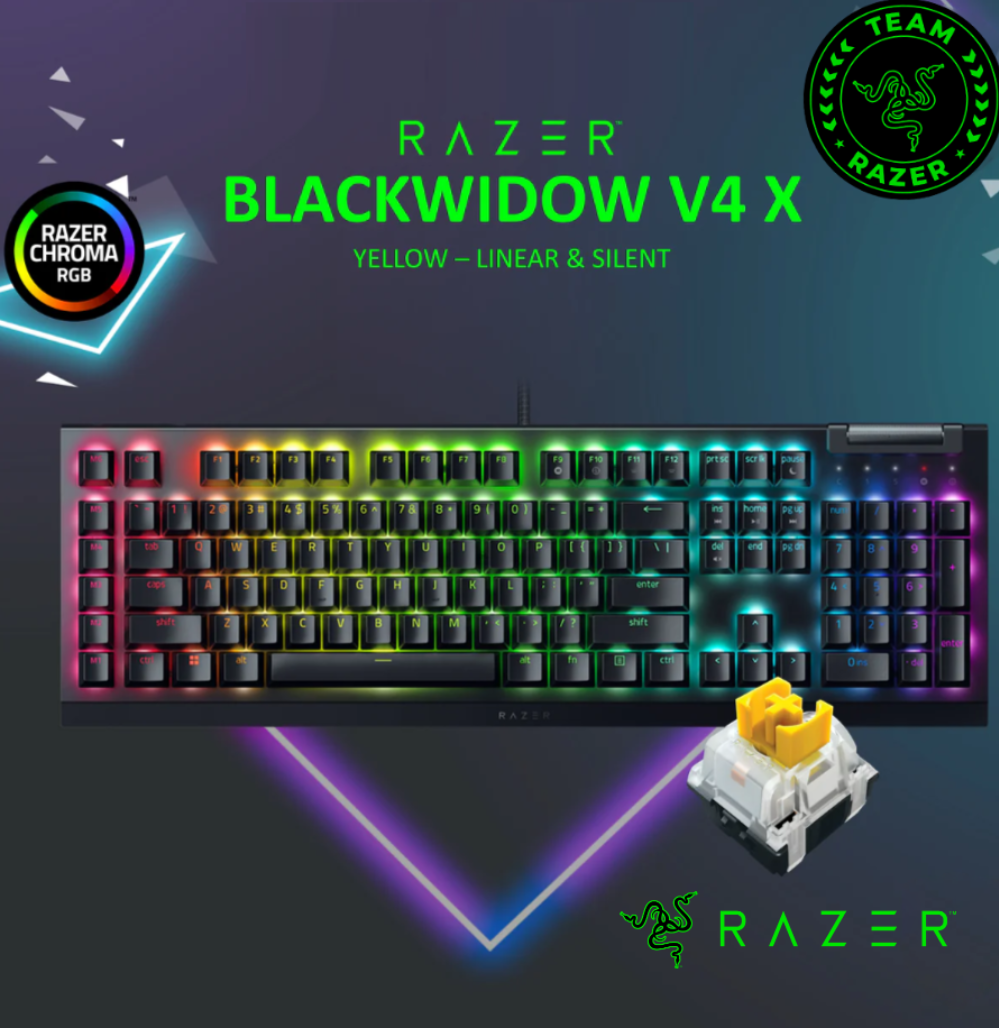 Клавиатура игровая Razer BlackWidow V4 X (Yellow Switch) русская, RZ03-04701800-R3M1механическая,110 клавиш