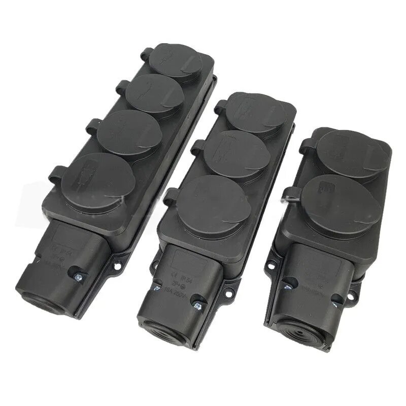 Розетка колодка штепсельная влагозащищенная, 2P+PE, 230 В, 16 А, черная, Розетка с одним отверстием