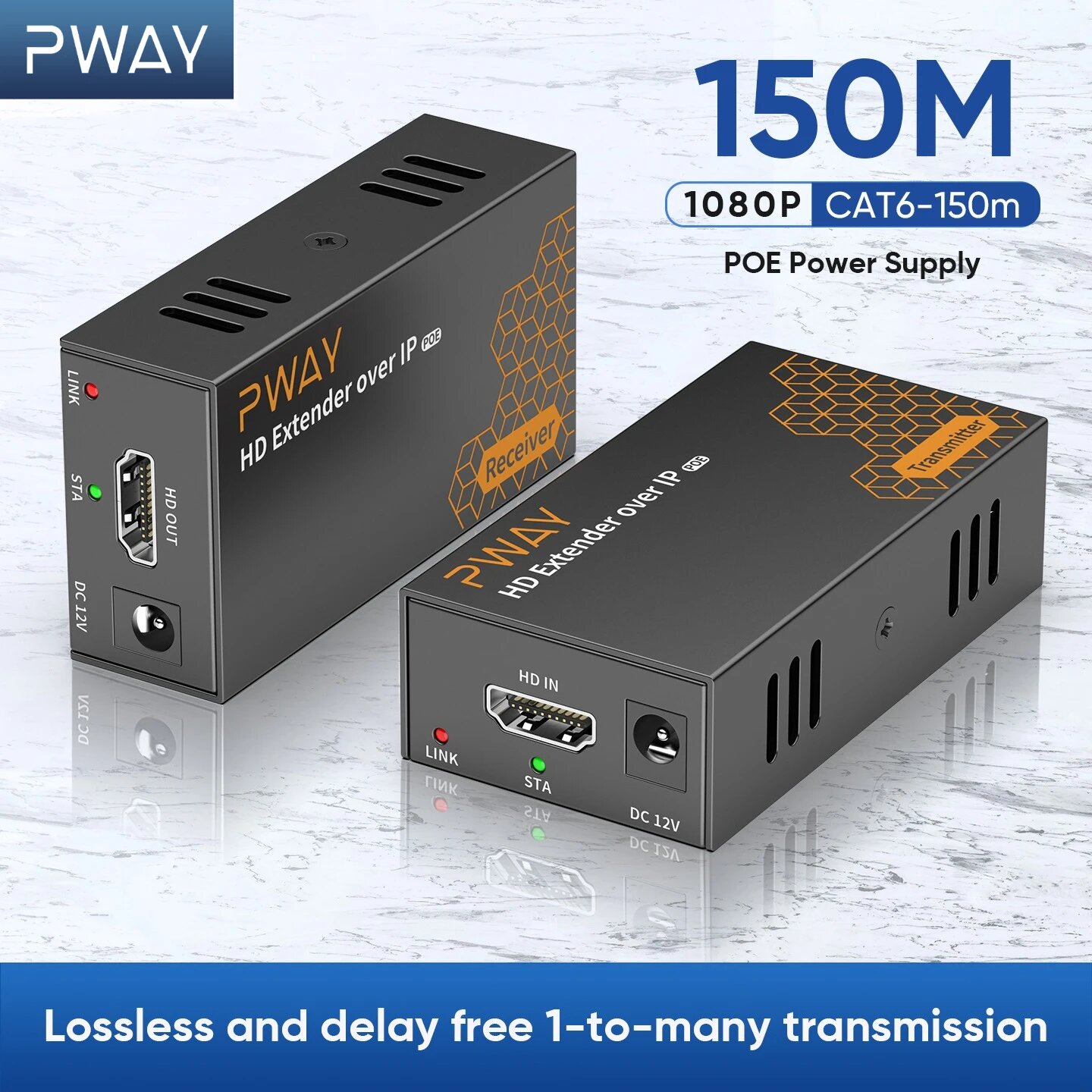 PWAY IP-удлинитель сетевых портов Extender-150M One TX and one RX, EU Power Plug